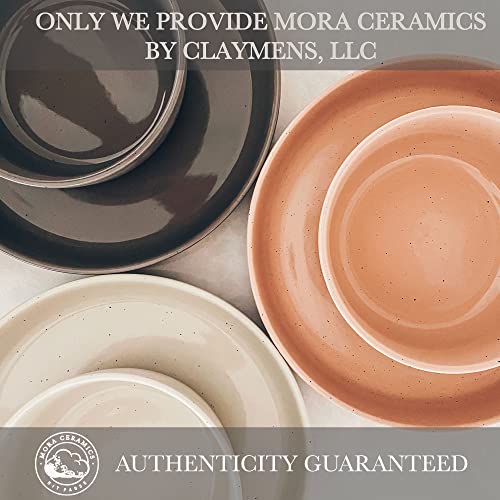 Mora Ceramic Flat Bowls Set of 4-25 oz- For Soup, Salad, Rice, Cereal, Breakfast, Dinner, Serving, Oatmeal, etc - Microwave, Dishwasher and Oven Safe Porcelain Bowl for Eating and Kitchen - Neutrals