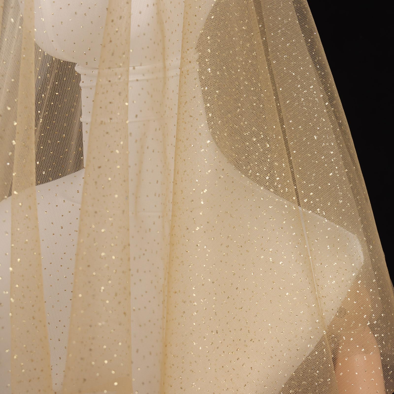 HAVII 60" x 8 Yards Golden Glitter Tulle Fabric Rolls Sequin Sheer Fabric for Bridal Veil Wedding Arch Backdrop Decor Tutu Skirts DIY Sewing Craft