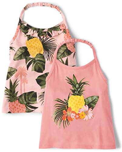 The Children's Place Baby Tolder Girls Halter Tank Tops 2 Pack, Pineapple, 3T