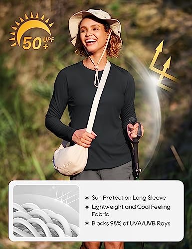 CRZ YOGA Womens UPF 50+ Sun Shirts Long Sleeve UV Protection Workout Tops Lightweight Quick Dry Outdoor Hiking Running Shirts Black Medium