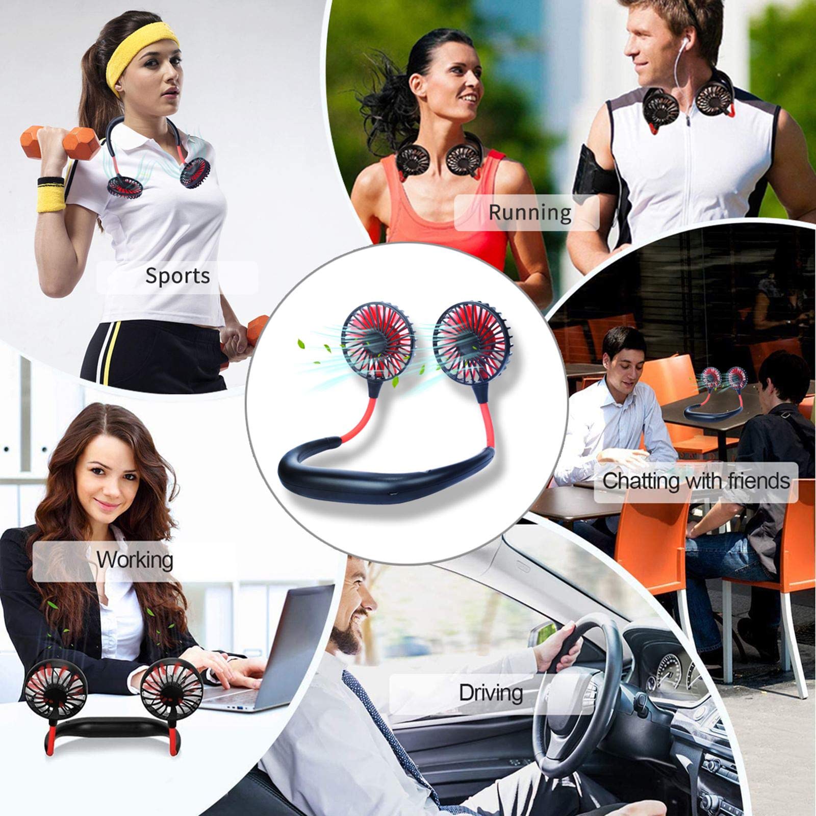 LUCKY CUP Neck Fan Portable, 2 Pack Mini Personal Battery Powered Hand Held Fan Cooler 360 Degree Free Rotation for Outdoor Traveling, Sports, Office, Reading