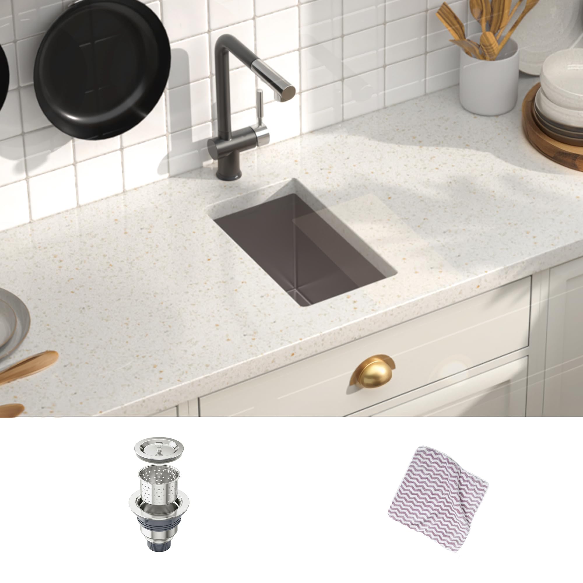 Bar Sink, MENSARJOR 14'' x 18'' Single Bowl Kitchen Sink, 16 Gauge Undermount Stainless Steel Square Small Kitchen Sinks, Bar or Prep Sink (14" x 18" x 8.5")