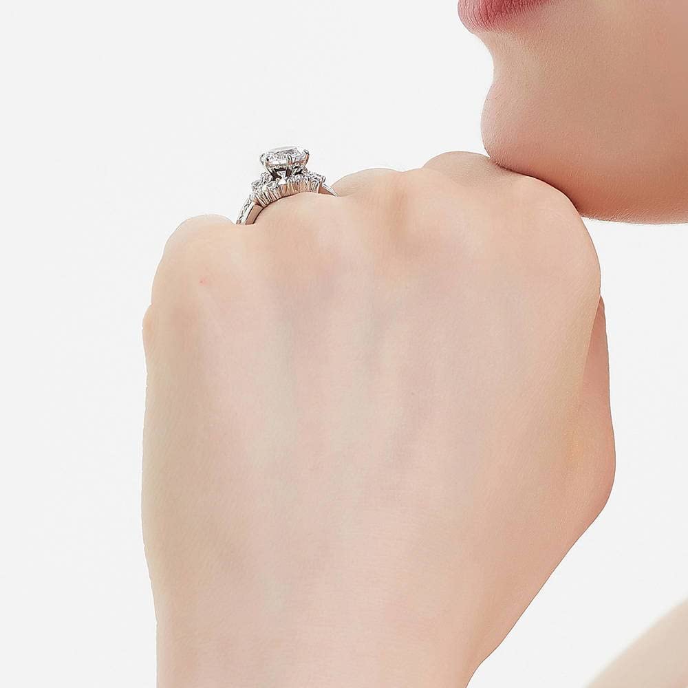 BERRICLE Sterling Silver 5-Stone Wedding Engagement Rings Cubic Zirconia CZ Solitaire Ring Set for Women, Rhodium Plated Size 6