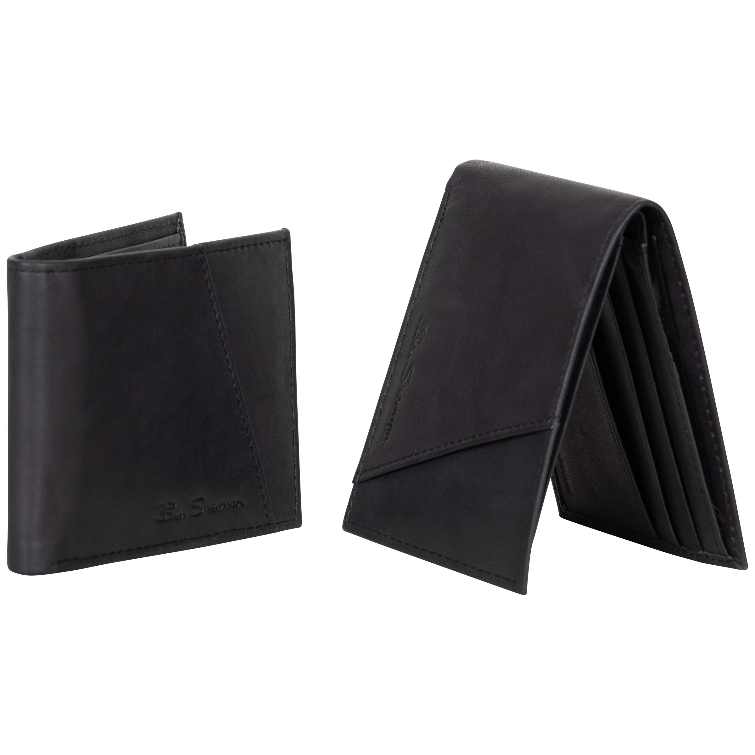 Ben Sherman Men's Manchester Bifold Slim Wallet Full-Grain Leather RFID Minimalist Gift Box, Marble Black Wa, One Size