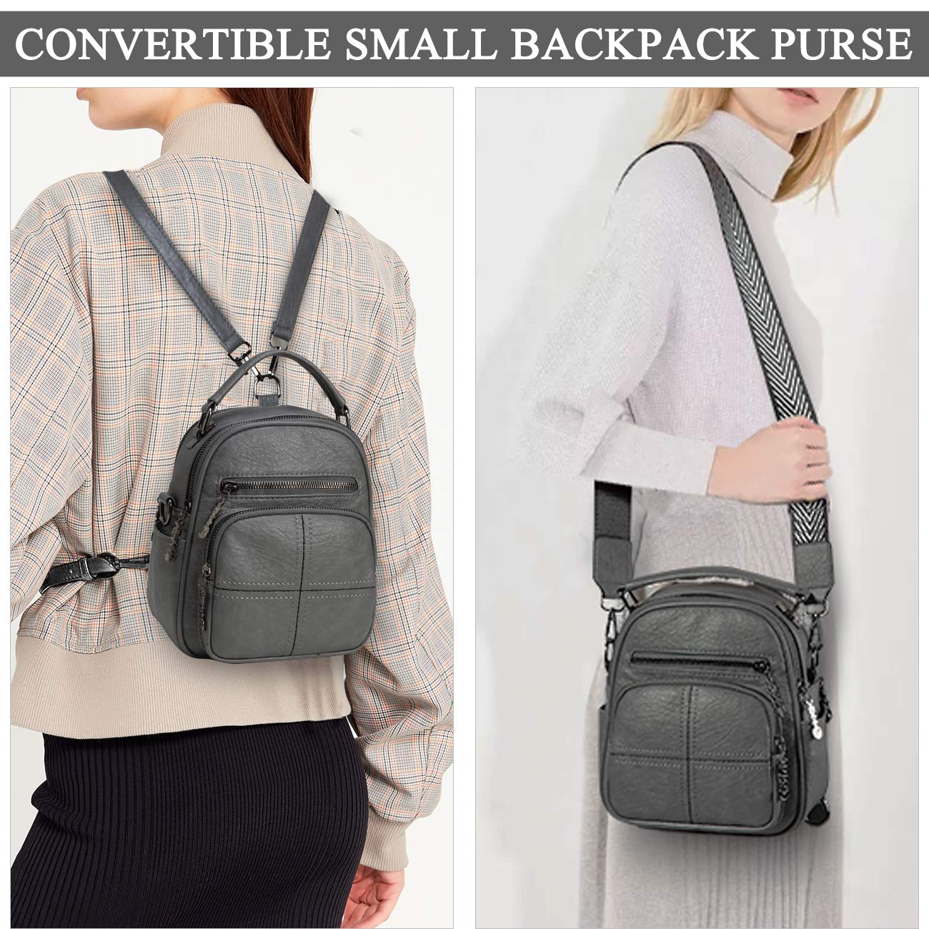 Kasqo Mini Backpack Purse for Women, Square Small Convertible PU Leather Backpack Fashion Shoulder Bag for Ladies -Brown