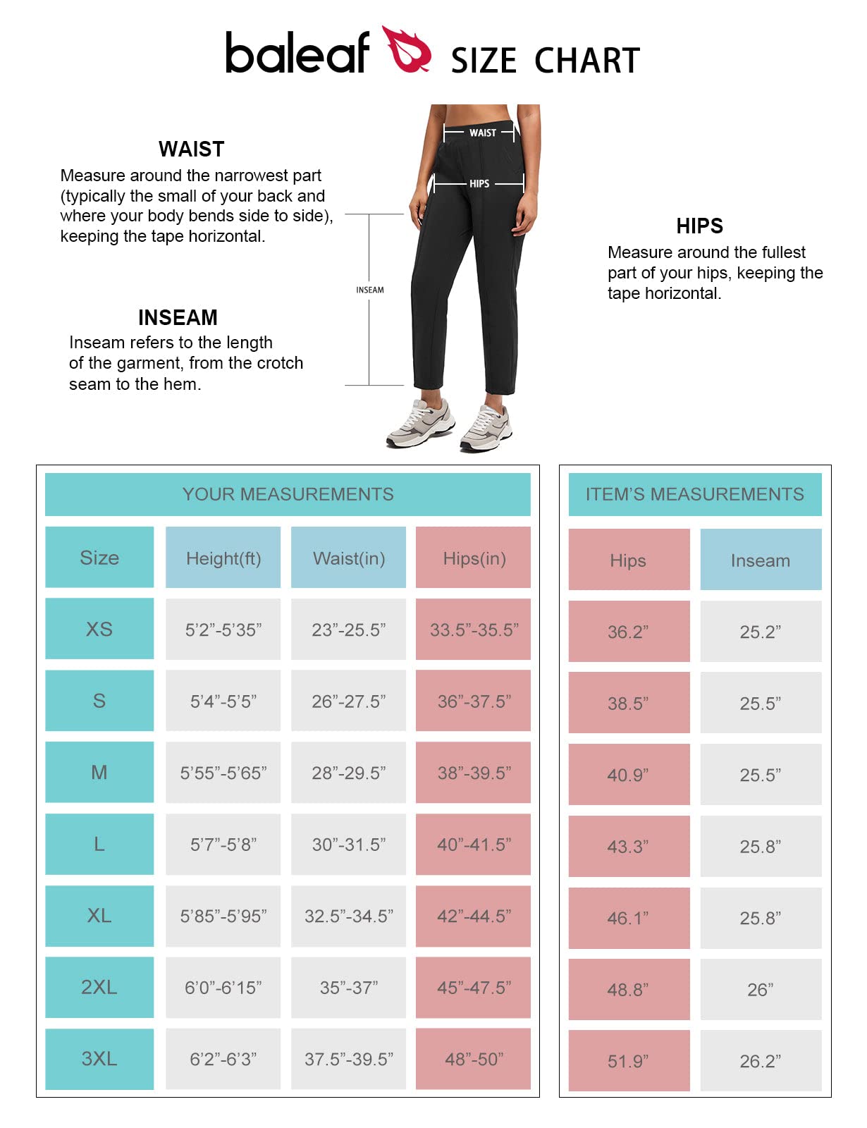 BALEAF Women's 25" Athletic Ankle Pants Stretch Travel Pants with Pockets Black S
