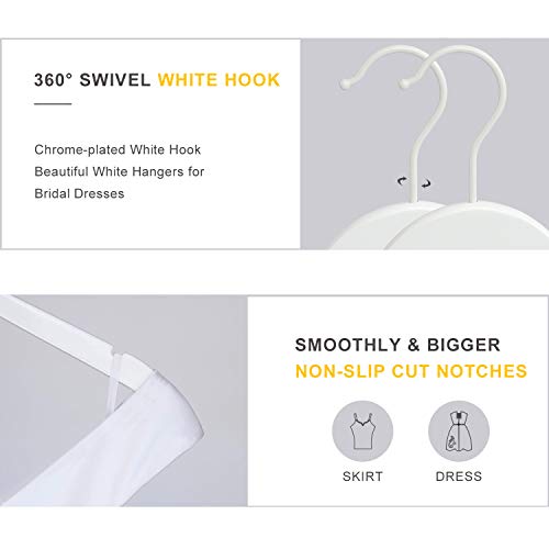 TOPIA HANGER White Wood Bridal Dress Hangers, Premium Wooden Shirt Hangers 10 Pack, 360° White Hook- Smooth Finish- Extra Smoothly Cut Notches (White *10)-CT06W