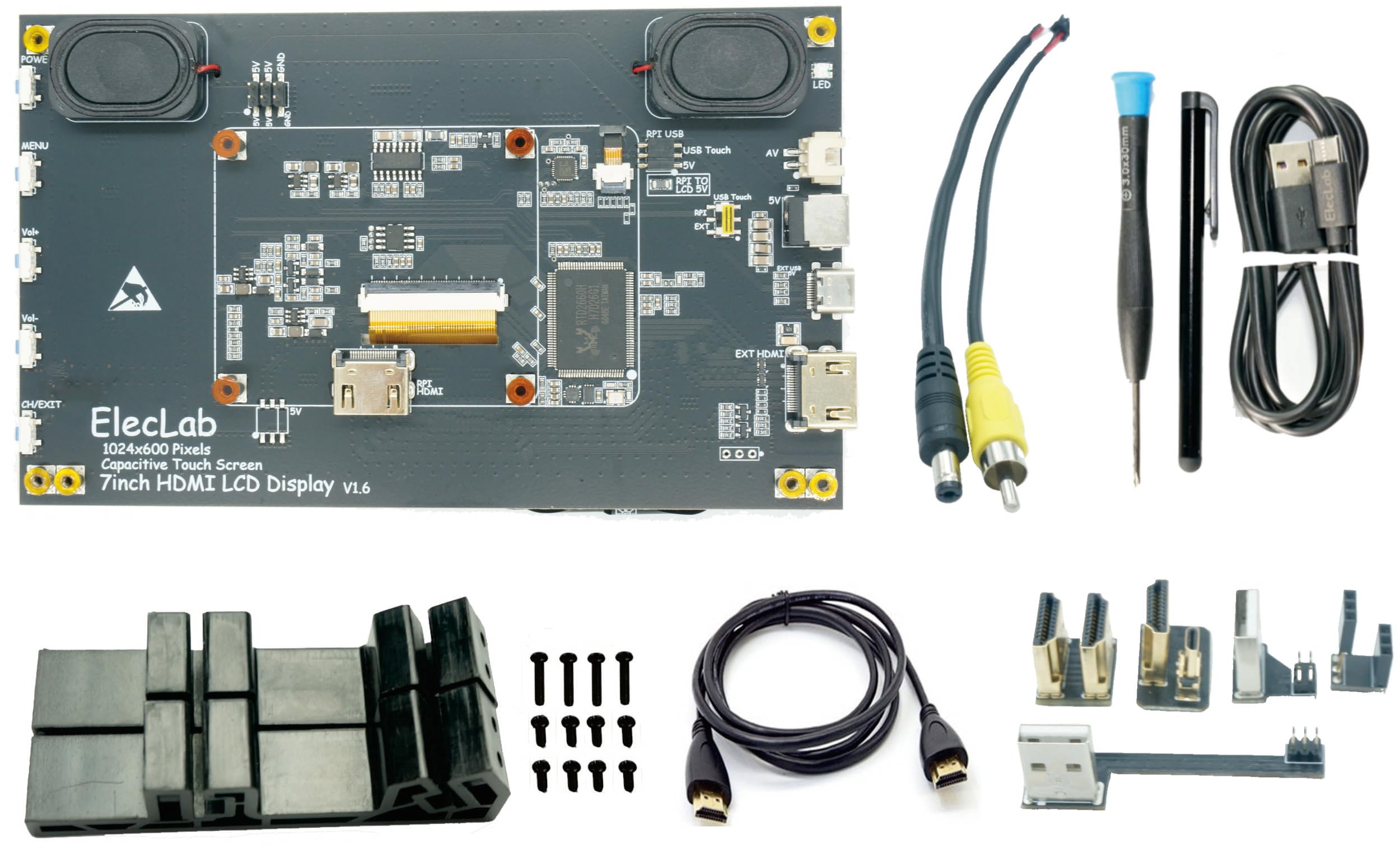 ElecLab 7 Inch 1024x600 IPS HDMI Touchscreen LCD Display Monitor Speaker Case for Raspbery Pi