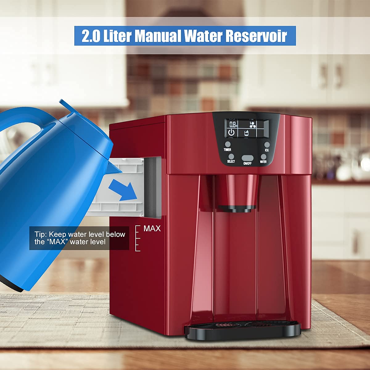 MAT Expert 2 in 1 Ice Maker with Water Dispenser, Countertop Ice Cube Maker with LED Display, 9 Cubes Ready in 6-12 Min, 36lbs/24H, 2L Water Tank Perfect for Home/Office/Bar/RV (Red)