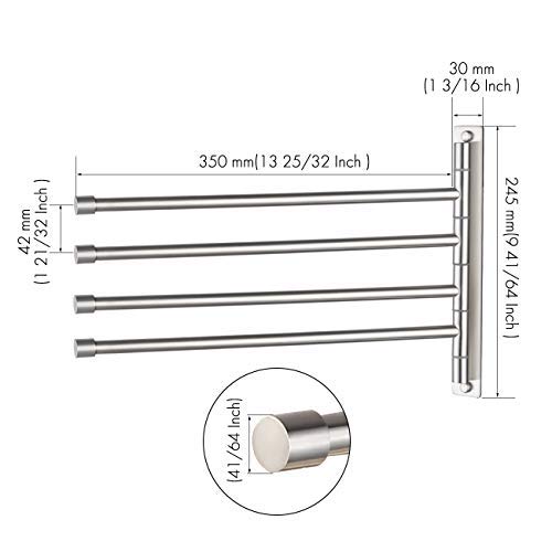 KES Swivel Towel Rack, Bathroom Swivel Towel Bar Swing Out Towel Holder 4-Arm Multiple Towel Rack 13.8 Inch Space Saving SUS 304 Stainless Steel Wall Mount Brushed Finish, A2102S4-2