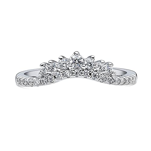 BERRICLE Sterling Silver Wishbone Wedding Rings Cubic Zirconia CZ Anniversary Curved Half Eternity Ring for Women, Rhodium Plated Size 6.5