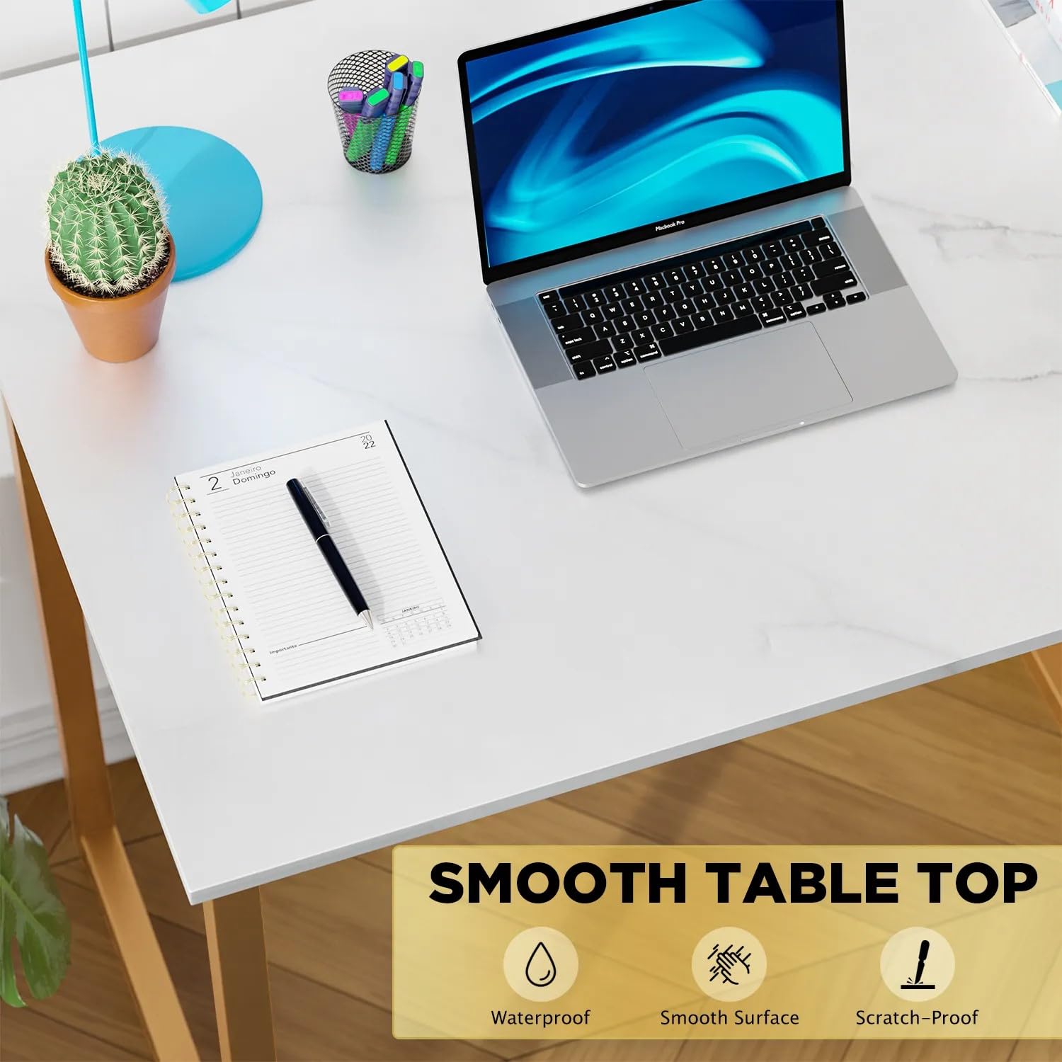 Ckofgdsue 32 Inch Small Computer Desk for Bedroom,Sturdy Wooden Home Office Desk for Small Spaces,Simple Modern Style Tables with Metal Desk Legs Writing Study Table for Adults&Kids,White Gold