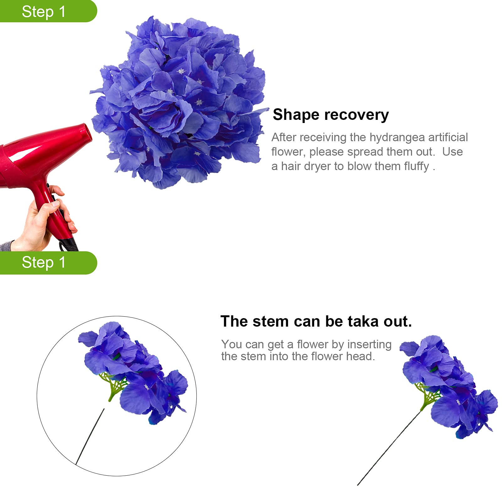 Jeejunye Hydrangea Slik Flowers Heads 12 Pieces with Stem, Fake Artificial Hydrangea Flower for Wedding Centerpiece Home Garden DIY