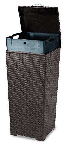 Keter Pacific 33 Gallon Resin Rattan Large Outdoor Trash Can with Lid β Perfect for Backyard Hosting, Patio and Kitchen Use, Brown