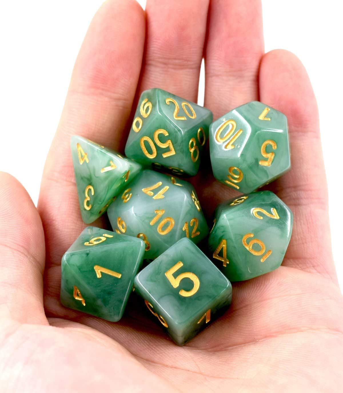 HDdais Polyhedral DND Dice Sets, 7-Die Green D&D Dice for Dungeons and Dragons Pathfinder RPG MTG Table Gaming Dice,Jade Dice (Green)