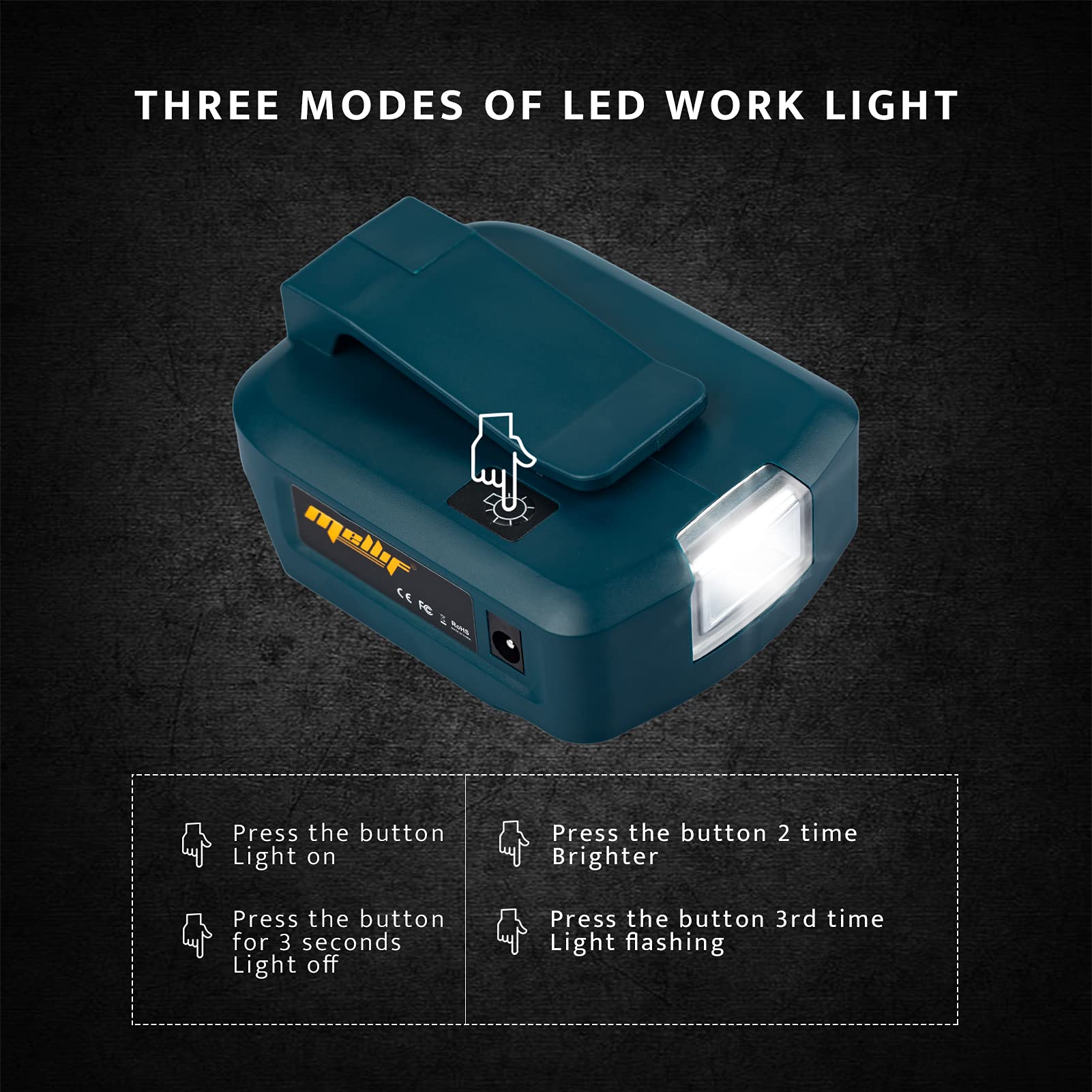 Battery Adapter for Bosch Professional 18v Battery Power Bank with 1 USB & 18W PD USB C & 12V DC Output Powering + LED Work Light-Varies Mode (Tool Bare, Battery is not Included)