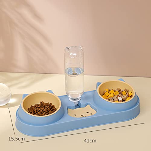 Foviza Double Dog Cat Bowls with Water Dispenser Pets Water and Food Bowl Set Tilted Cat Food Dishes with Automatic Waterer Bottle for Small or Medium Size Dogs Cats