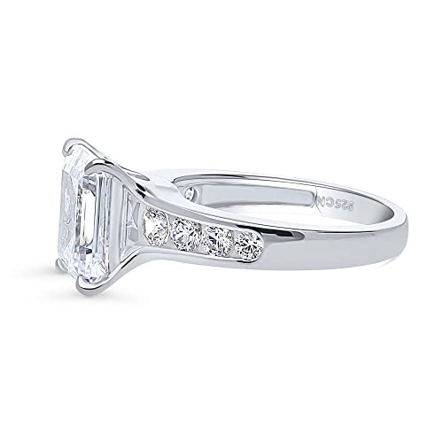 BERRICLE Sterling Silver Solitaire Wedding Engagement Rings 3.8 Carat Emerald Cut Cubic Zirconia CZ Cocktail Promise Ring for Women, Rhodium Plated Size 7