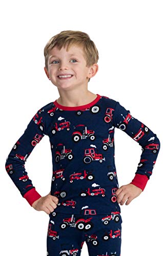 Hatley Boys Organic Cotton Long Sleeve Printed Pajamas, Red Farm Tractor, 5 Years