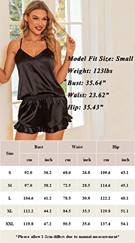 FERDAT Women's Silk Pajamas Set Satin Ruffle Lingerie 2 Piece Pjs Cami Top and Shorts Sleepwear White