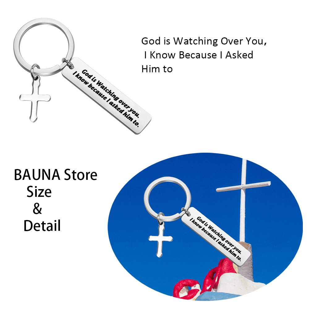 BAUNA Baptism Goddaughter Godson Gift God is Watching Over You I Know Because I Asked Him to Keychain (Keychain)