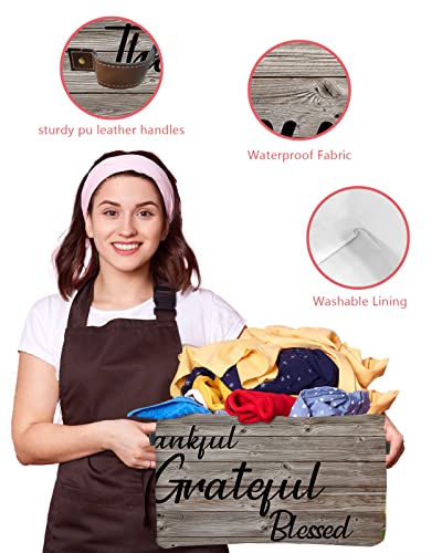 Cube Storage Bins Cloth Towel Organizer Thankful Grateful Blessed Thanksgiving Sunflower Farmhouse Rustic Wooden Fabric Collapsible Storage Baskets with Handles 1 Pack