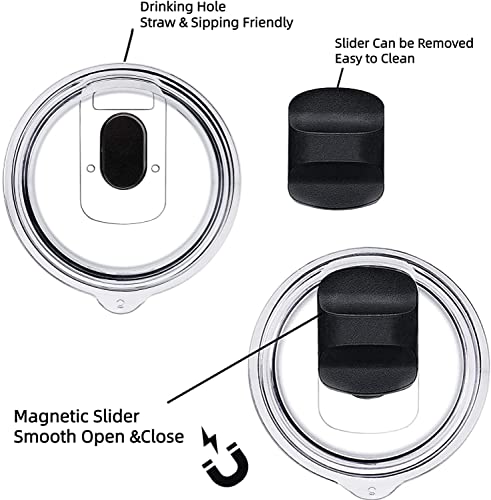 Maiwj 2 Pack Magnetic Tumbler Lids, 20 oz Replacement Lids for YETI Rambler, Ozark Trail, Old Style Rtic, Tumbler Lids Magnetic Slider Switch Spill Proof Tumbler Cover (20oz)