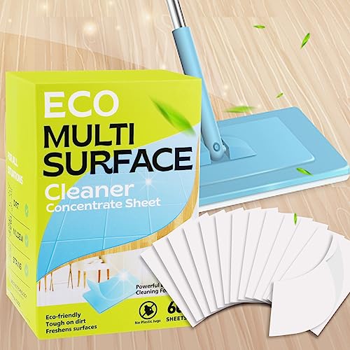 JSENA Floor Cleaner Sheets,60 Loads Multi Effect Floor Cleaning Slice, Mopping concentrated Floor Cleaning Sheets for Mopping Concentrated Multi-Surface Cleaner ,Non Stubborn Stains, Daily Cleaning,Easy Use, for RV, Space Saving, Mild Scent