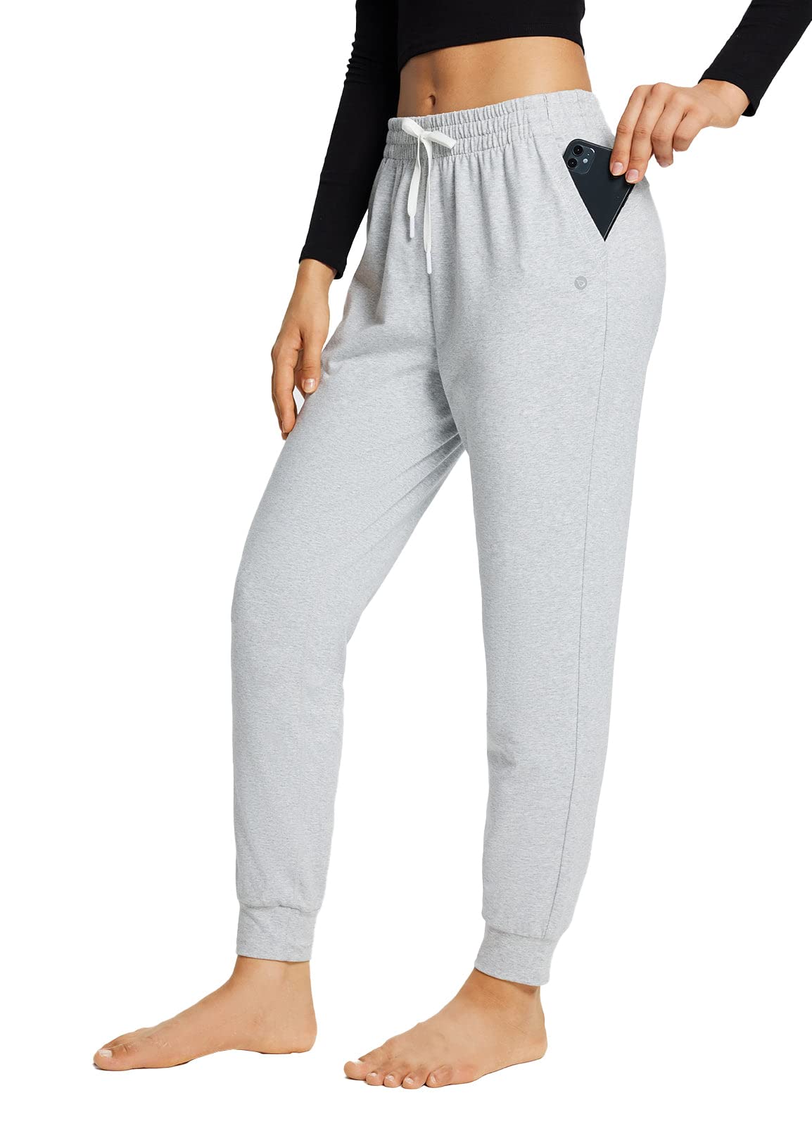 BALEAF Women's Cotton Joggers Pants with Pockets, Yoga Lounge Sweatpants for Women Workout Running Casual Light Gray XL