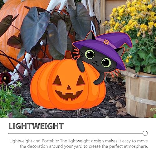 LOGOFUN 2Pcs Halloween Yard Stakes Pumpkin Black Cat Outdoor Signs with Stake Halloween Garden Decors