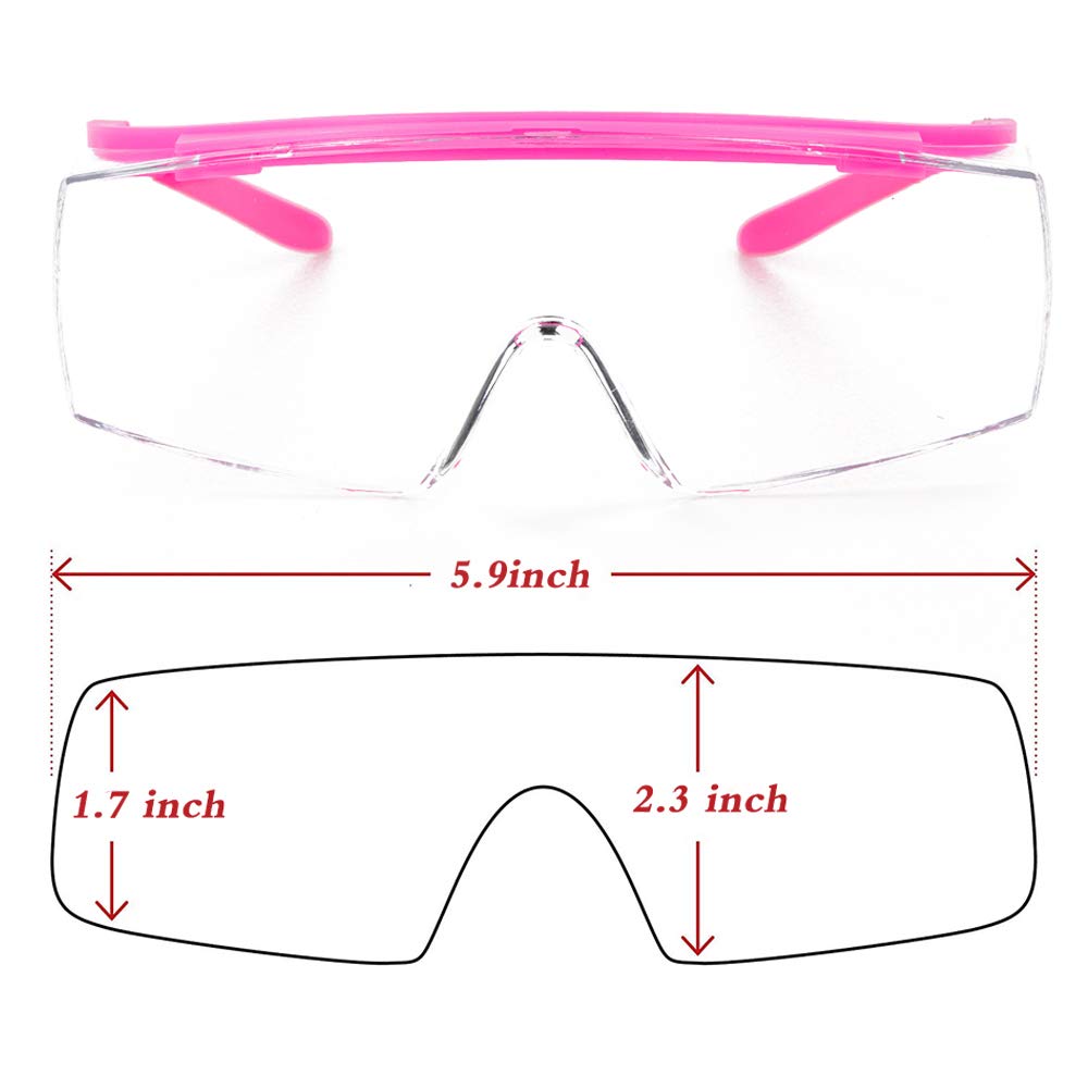 BHTOP Safety Glasses Protective Eye Wear L010 Clear Lens Anti-Fog Goggles Over-Spec Glasses in Pink