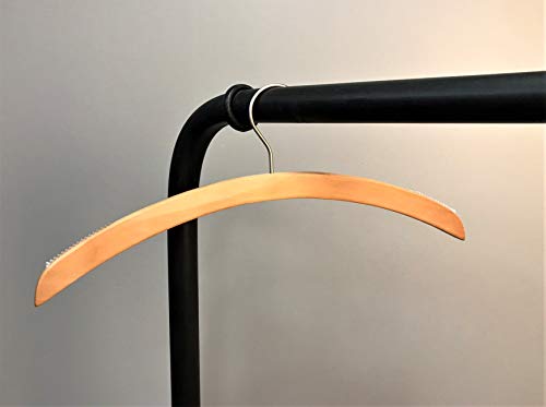 NAHANCO 40017HU Premium Retro-Style Wooden Shirt Hanger with Brushed Chrome Hook, Rounded Shoulders with Rubber Non-Slip Grippers, 16" Natural (Pack of 25)