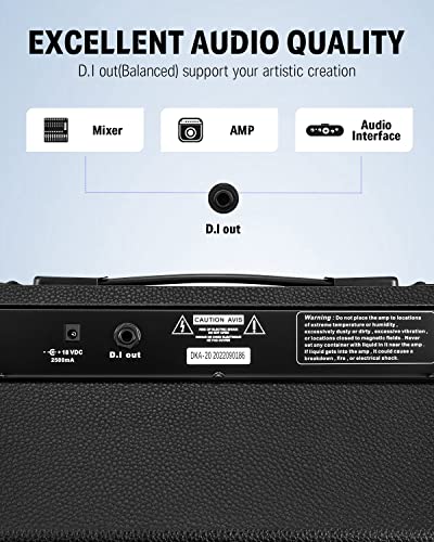 Donner DKA-20 Keyboard Amplifier 20 Watt Keyboard AMP with Aux in and Two Channels, Bass Guitar Amp, Piano Amplifier, Electronic Drum Speaker Support for Microphone Input