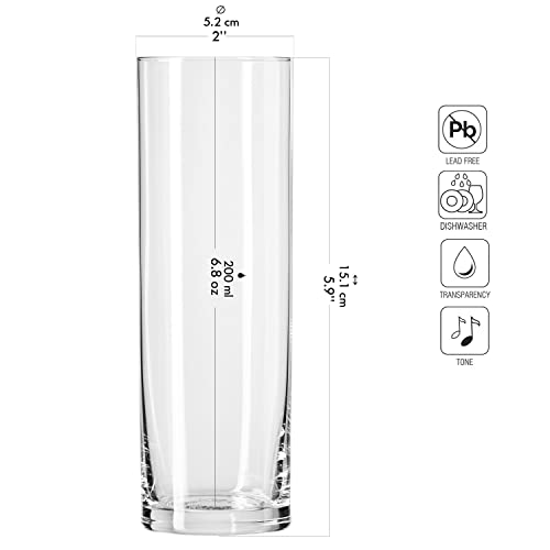 Krosno Tall Water Juice Beverage Drinking Highball Glasses | Set of 6 pieces | 6.8 oz | Pure Collection | Ideal for Home, Restaurant, Events & Parties | Dishwasher Safe