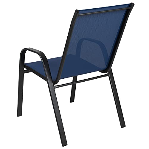 Flash Furniture Brazos Series Outdoor Stackable Patio Chairs with Flex Comfort Material, Stacking Outdoor Modern Sling Patio Chairs, Set of 4, Navy