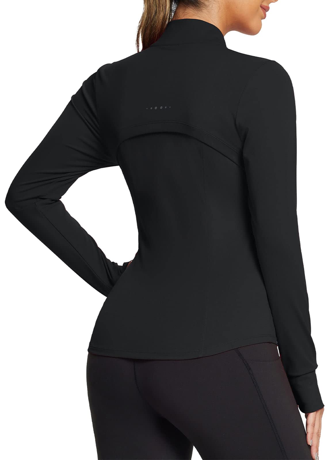 BALEAF Women's Running Jackets Full Zip Slim Fit Quick Dry Athletic Workout Track Lightweight Thumb Holes Pockets Black L