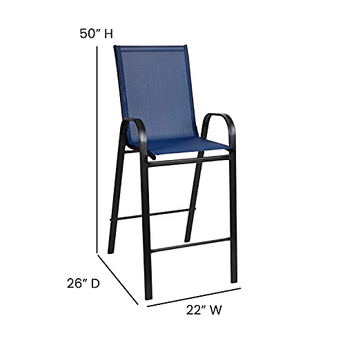 Flash Furniture Brazos Bar Table Set - 5 Piece Glass Brazos Bar Table with 4 Navy Patio Bar Stools - Brazos Outdoor Chairs