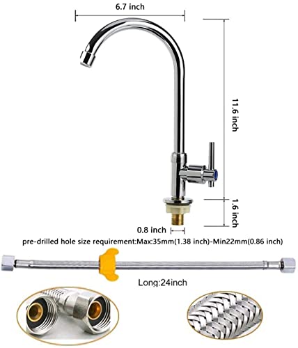 Cold Water Faucet Only, High Arc Single Handle One Hole Faucet for Kitchen Garden Bar Outdoor Boat Camper(Free Cold Water Supply Lines)
