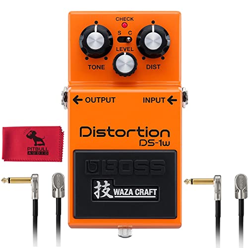 BOSS DS-1W Waza Craft Distortion Pedal w/Patch Cables & Pitbull Audio Cloth