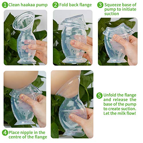 Haakaa Silicone Breast Pump with Suction Base and Flower Stopper 100% Food Grade Silicone BPA PVC and Phthalate Free (5oz/150ml) (White)