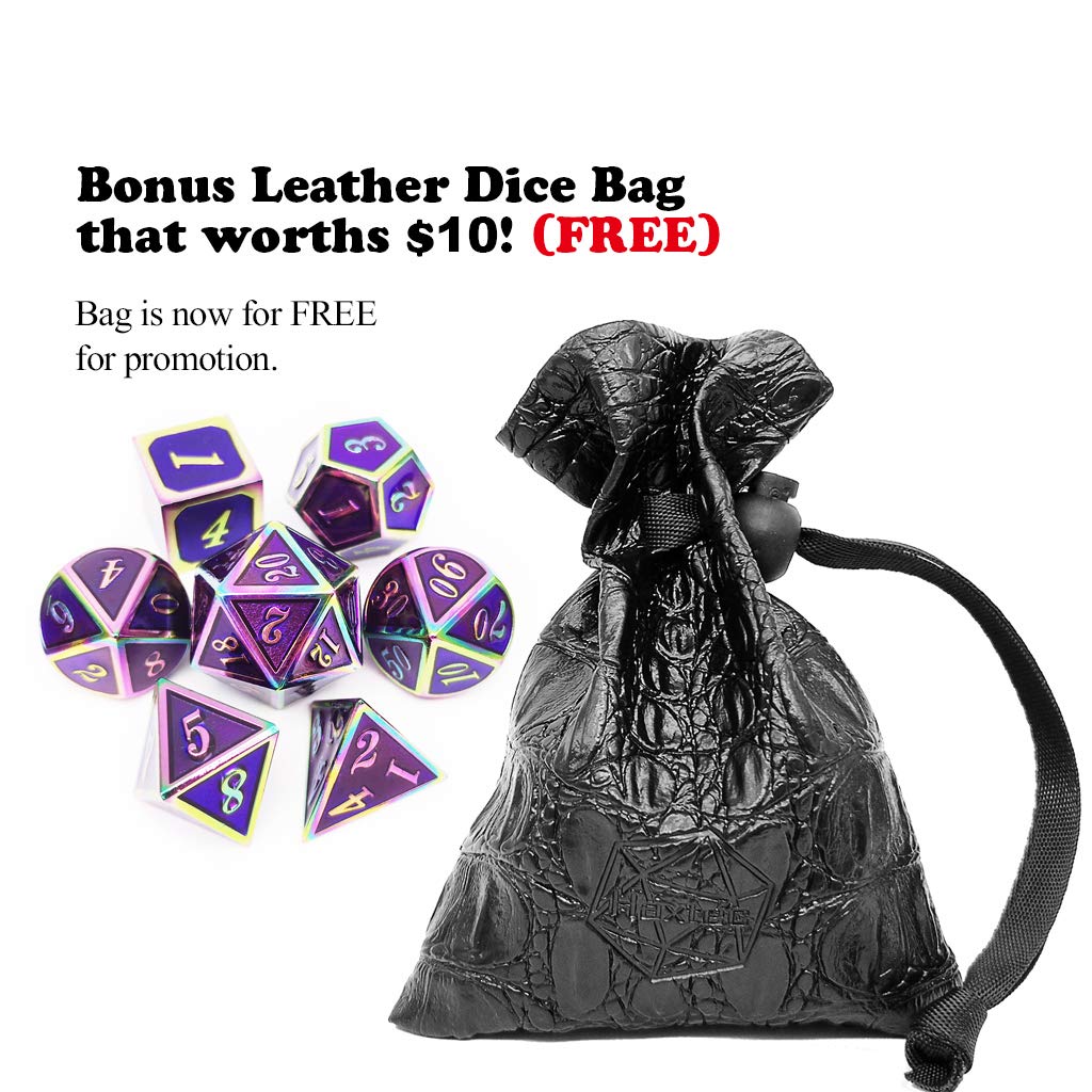Haxtec Metal DND Dice Set Rainbow Purple D&D 7PCS of D20 D12 D10 D8 D6 D4 for Dungeons and Dragons TTRPG Games