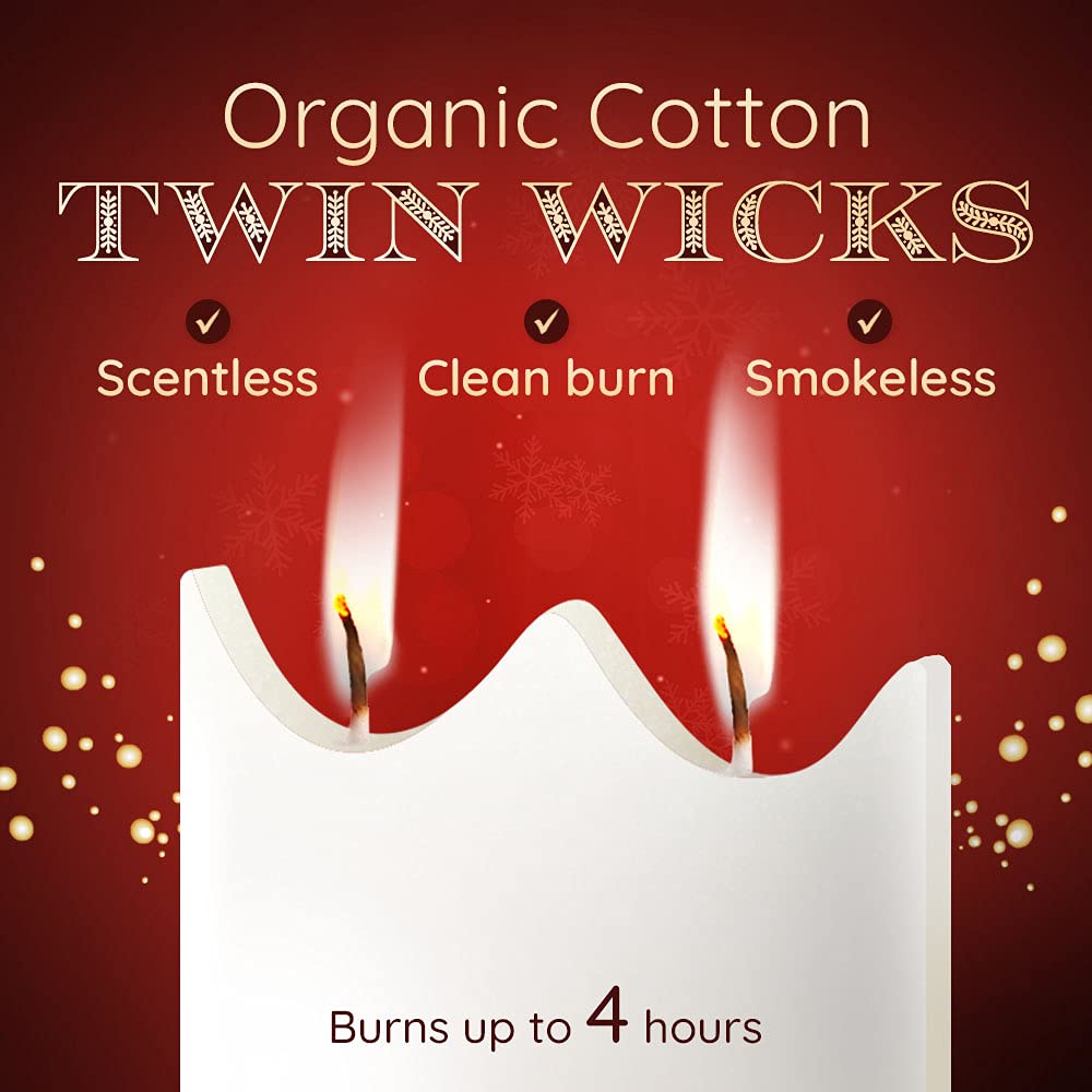 FLATYZ Handmade Christmas Candle - Green & White Tree | Unscented, Drip-Resistant & Smoke-Free 2 Wick Candle for Home & Room Decor | Hand Painted Flat Decorative Candles | Steel Stand Included