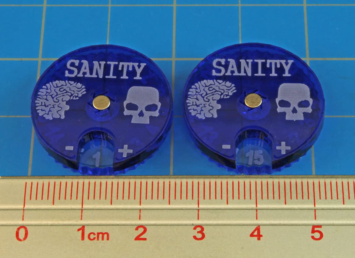 LITKO Cthulhu Dials | Compatible with Eldritch Horror Board Game | Arkham | 2 Pack | Numbered 1-15 | (Blue - Sanity Dials)