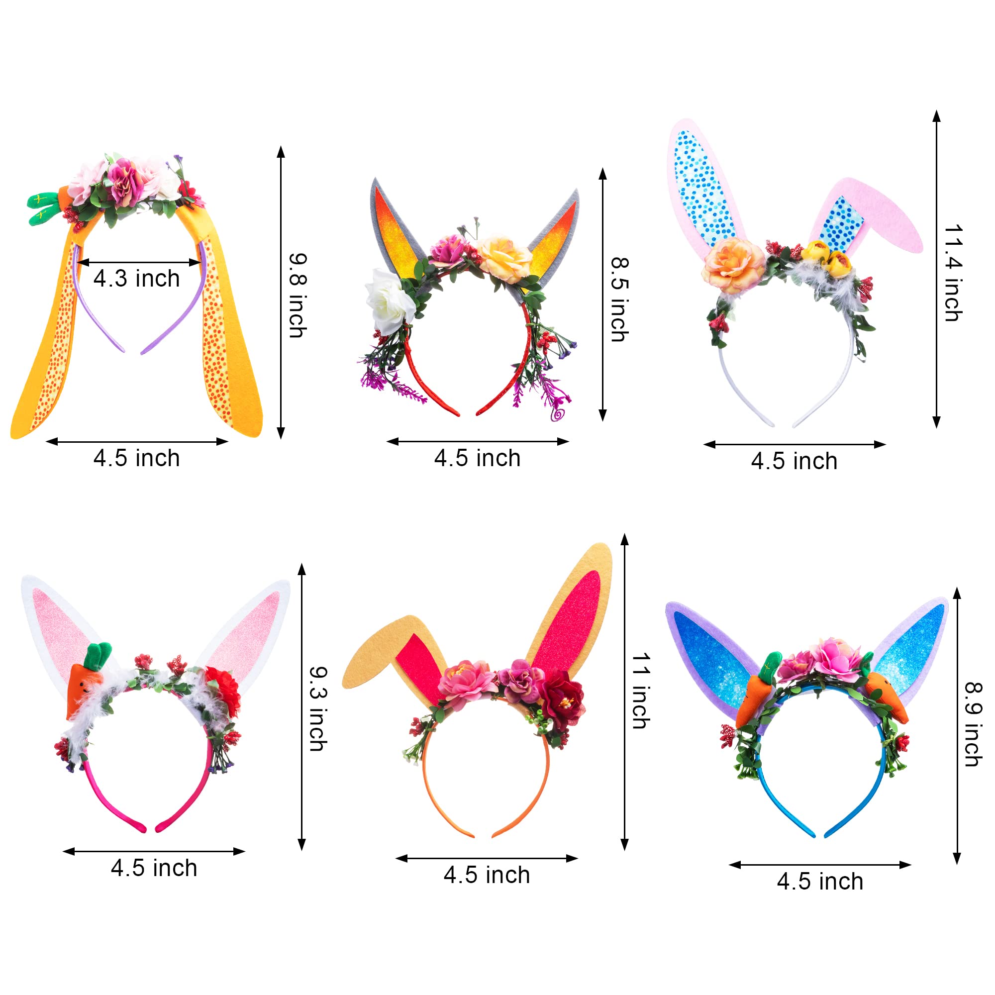 Klever Kits 6 Packs Easter Bunny Headbands Craft Kits Easter Rabbit Bunny Ears Flower Crown Headbands for Kids, Make Your Own Headband for Girls Easter Arts & Crafts Party Supplies, Easter Decorations