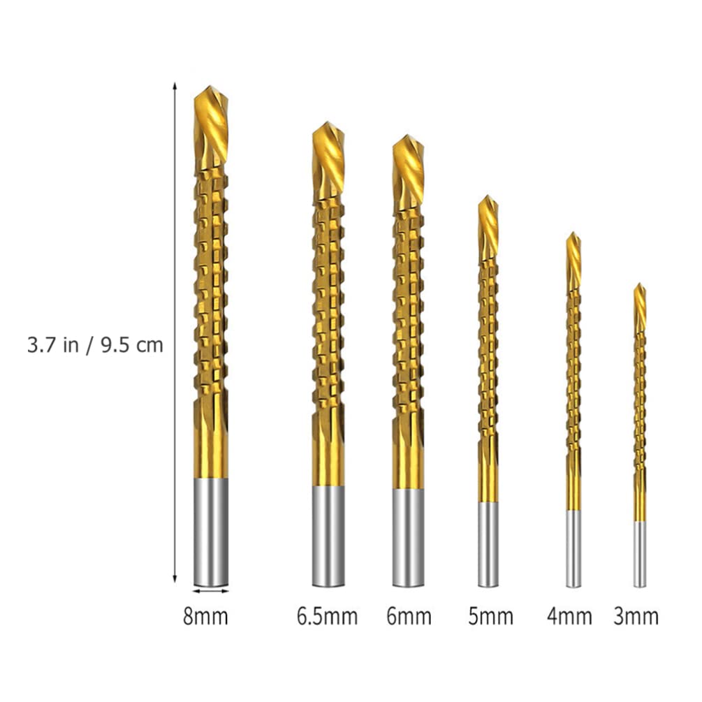 HEMOTON Cobalt Drill Bit HSS Twist Drill Bits- 6pcs 3-8mm Serrated Grooving Cutting Carpenter Side Cutting Tap Spiral Drill Bit Woodworking Wood Metal Plastic Hole Holesaw Tool Drill Bit Set