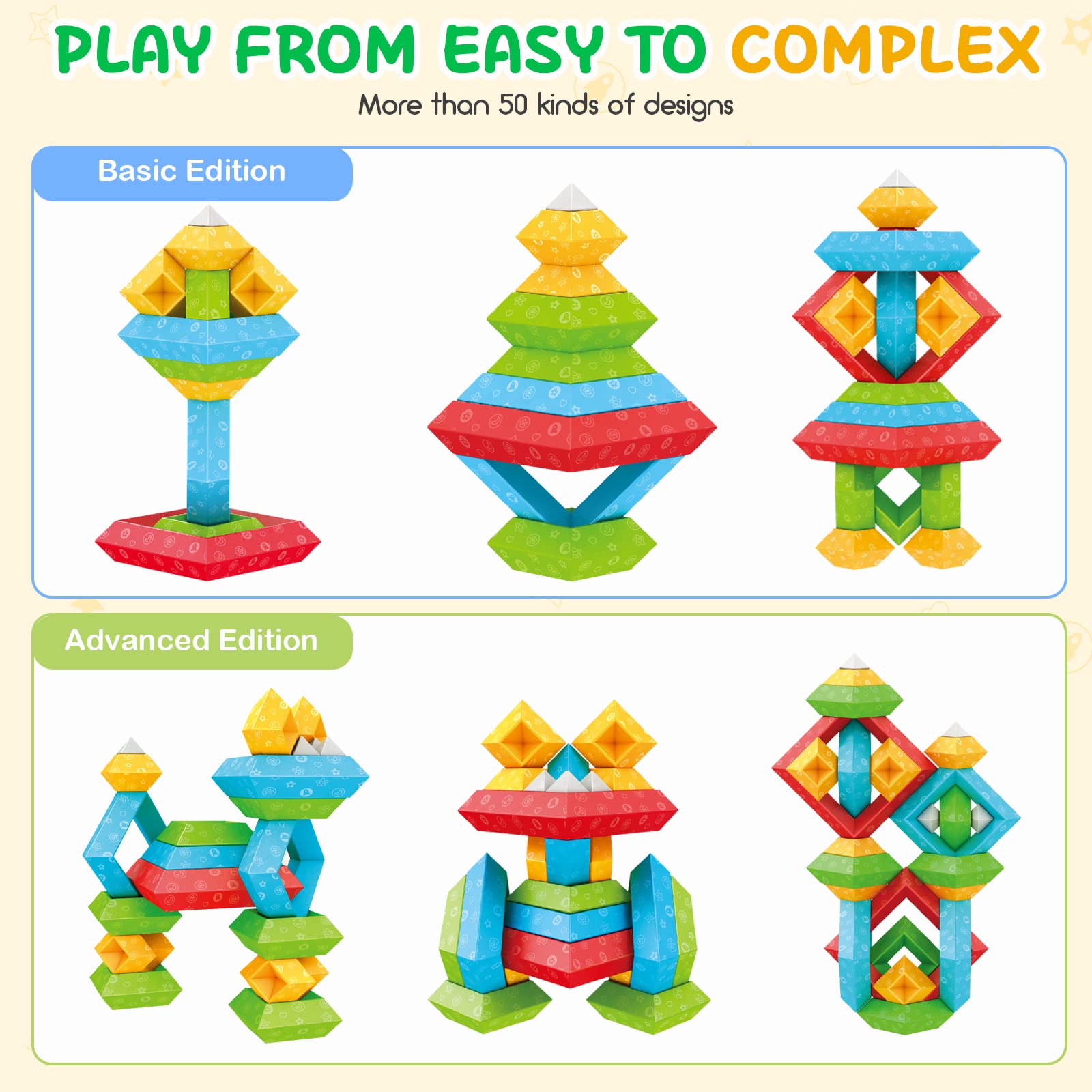 Building Blocks Stacking Toys for Kids, Stacker Toy 3D Puzzle Stem Toys Pyramid Speed Cube, Creative Preschool Learning Educational Toys for 3 Years and up Boys & Girls (30 Pcs)
