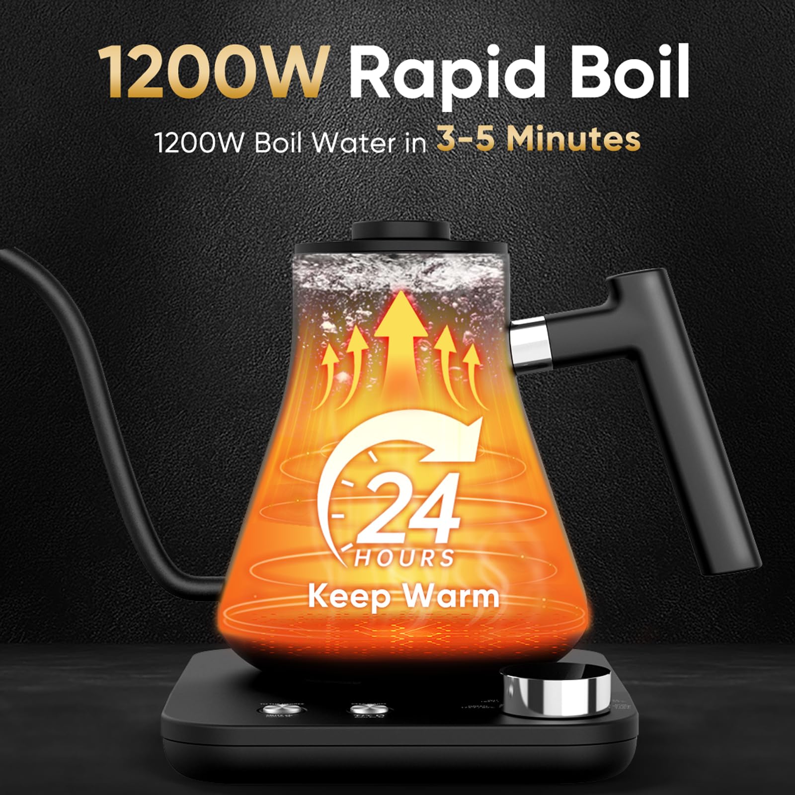 COZII Gooseneck Electric Kettle, 5 Presets & ±1℉ Temperature Control 1200W Quick Heating Water Boiler for Coffee/Tea, 24H Keep Warm, Auto Shut Off Pour Over Kettle with 50pcs Coffee Filter,0.9L Black