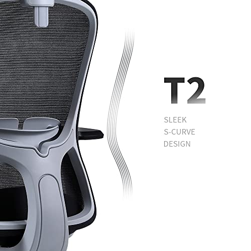 KARXAS Ergonomic Office Chair High Back Desk Chair with Adjustable Lumbar Support, Headrest & 3D Metal Armrest - 130° Rocking Mesh Computer Chair(Black&Grey)