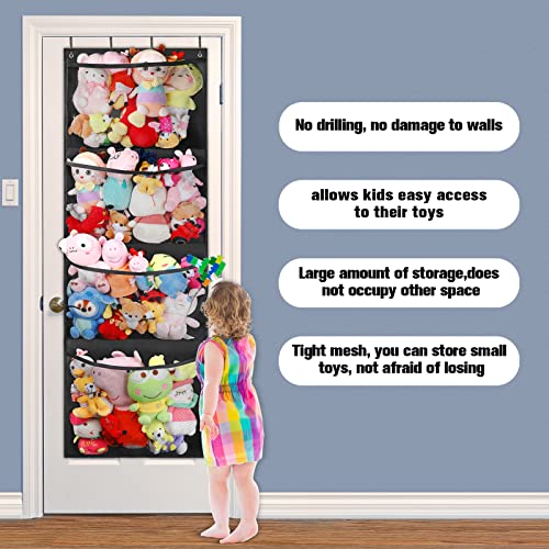 TOFGZ Stuffed Animal Storage,Over the Door Organizer for Filling Stuff , Portable Hanging Stuffed Animal Storage ,Durable Stuffed Animal Net or Hammock,Easy to Install(Black)