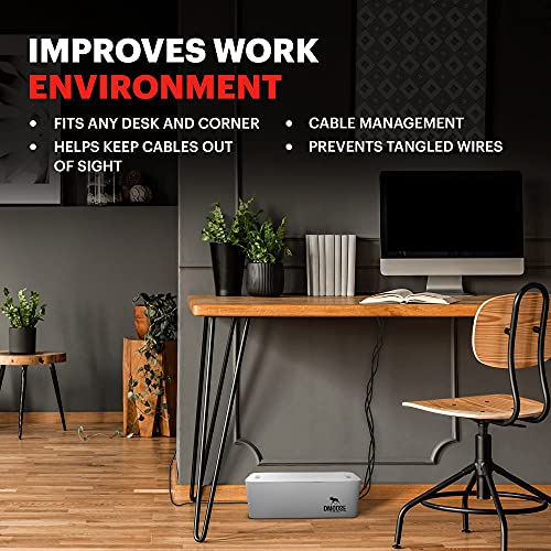 DMoose Large Cable Management Box - Cord Organizer Box to Hide Power Strips - Cable Organizer Box for Surge Protector - Safe ABS Material - 15.7" (L) x 6.1" (W) 5.3" (H) β XL (White)